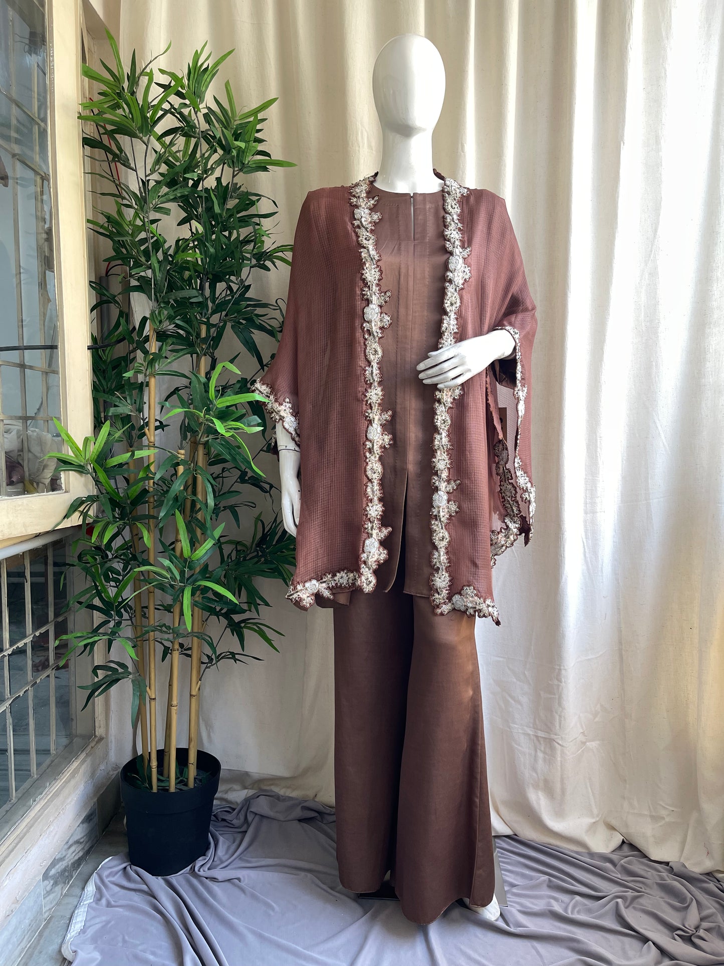 Khak Gul Cape Set – BRIJ | Mehak Apparel